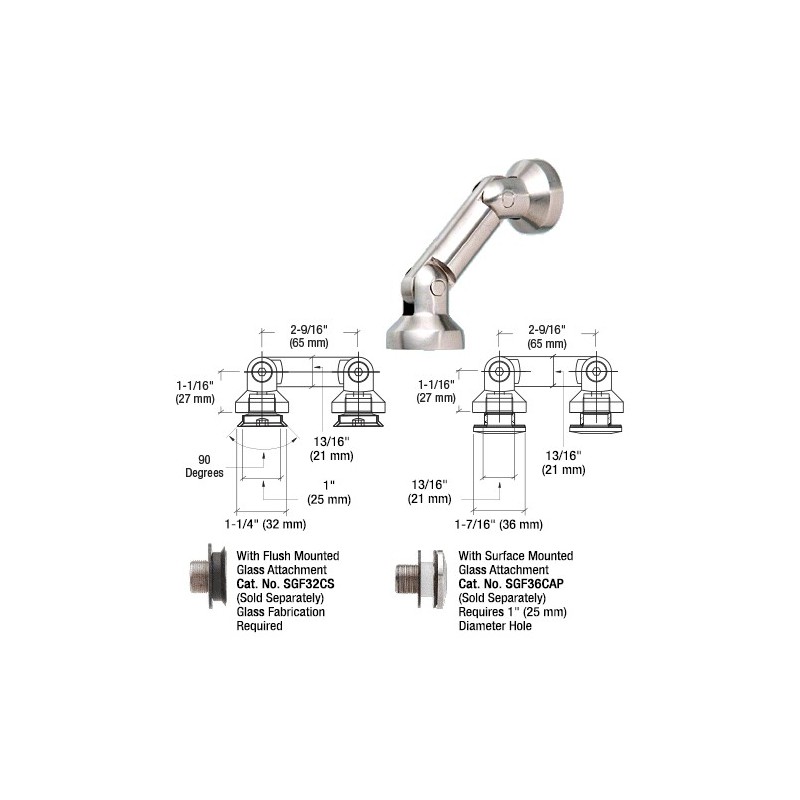 Buy SGF62BGG CRL Brushed Stainless Dual Pivot Glass-to-Glass Swivel Fitting